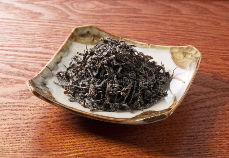 Japanese Salt Kelp on a Japanese Wooden Background Stock Image - Image ...