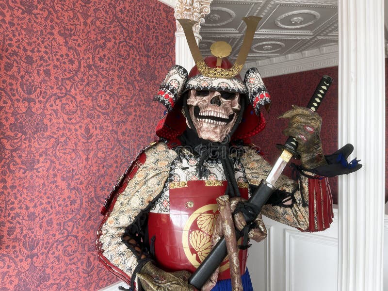 Japanese Samurai Armor with Katana and Skull Mask Stock Image - Image ...