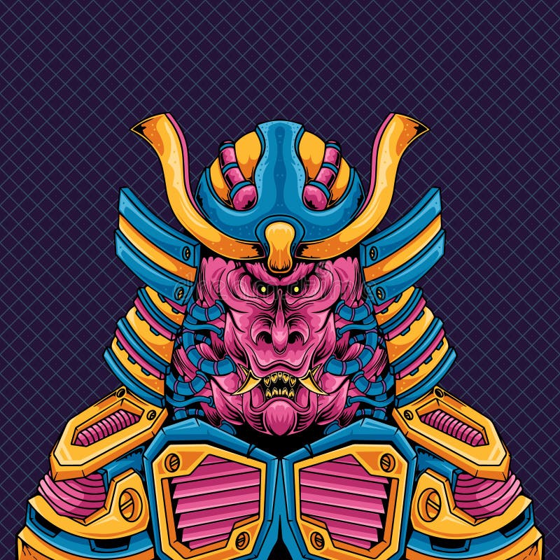 Japanese Samurai Cyborg Armor Vector Illustration Stock Illustration ...