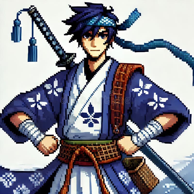 Japanese Samurai Design, Pixel Art Stock Illustration - Illustration of ...