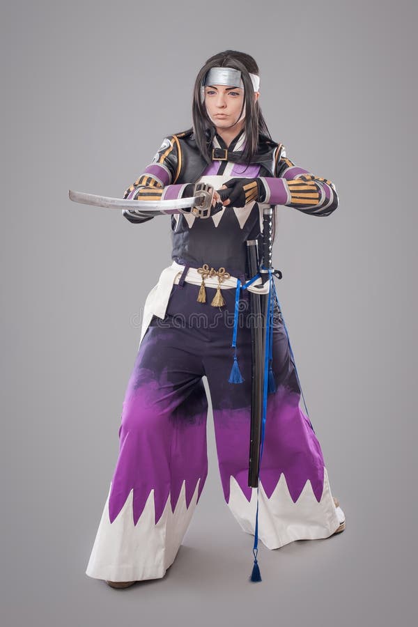 Japanese Samurai with Katana Sword Stock Photo - Image of female ...