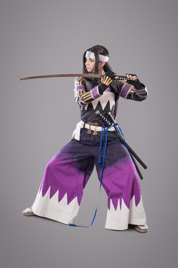 Japanese Samurai with Katana Sword Stock Photo - Image of clothing ...