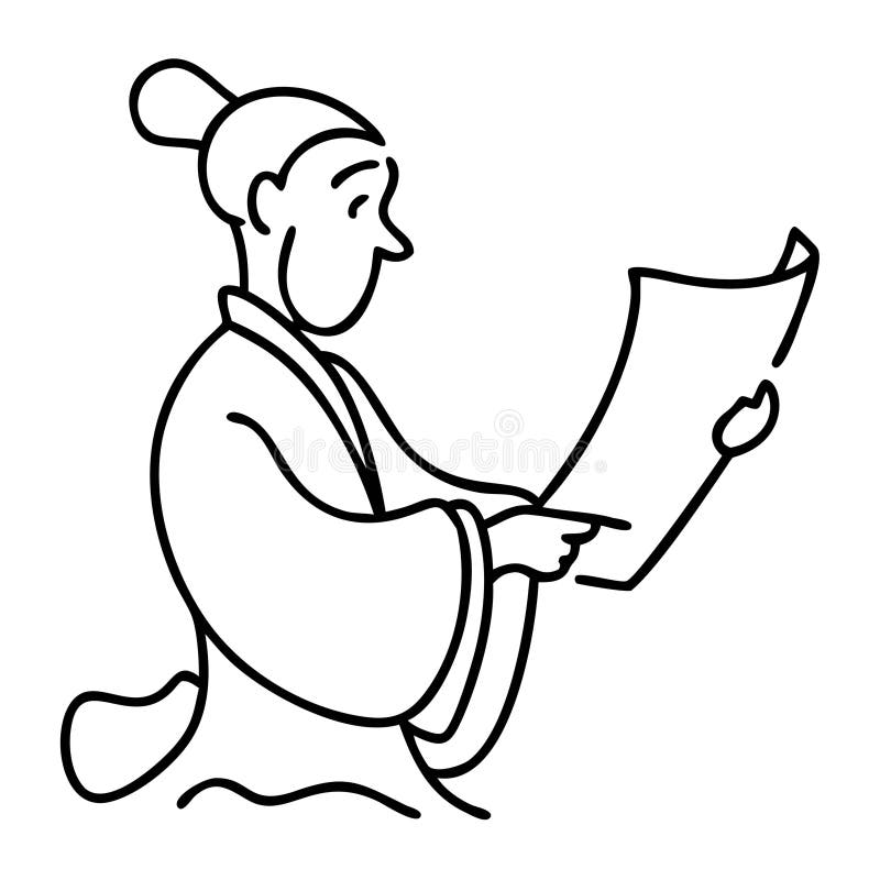 Japanese Samurai Reading Scroll Vector Art for Design and Illustration ...