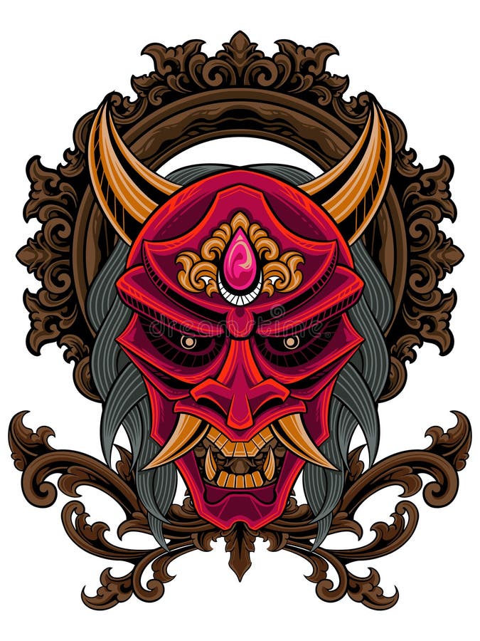 Japanese Samurai Shogun Masks Illustration Stock Illustration ...