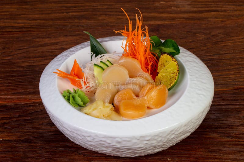 Japanese Sashimi with Scallops Stock Photo - Image of dish, shellfish ...