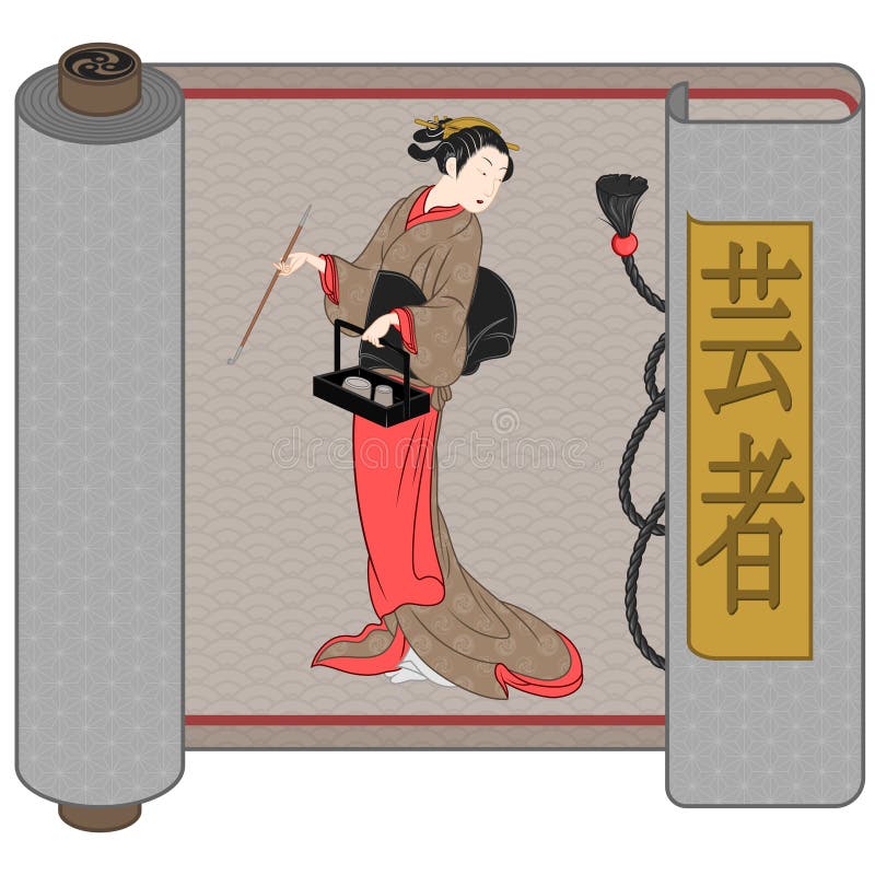 Japanese Scroll with Demon Oni Stock Vector - Illustration of japanese ...