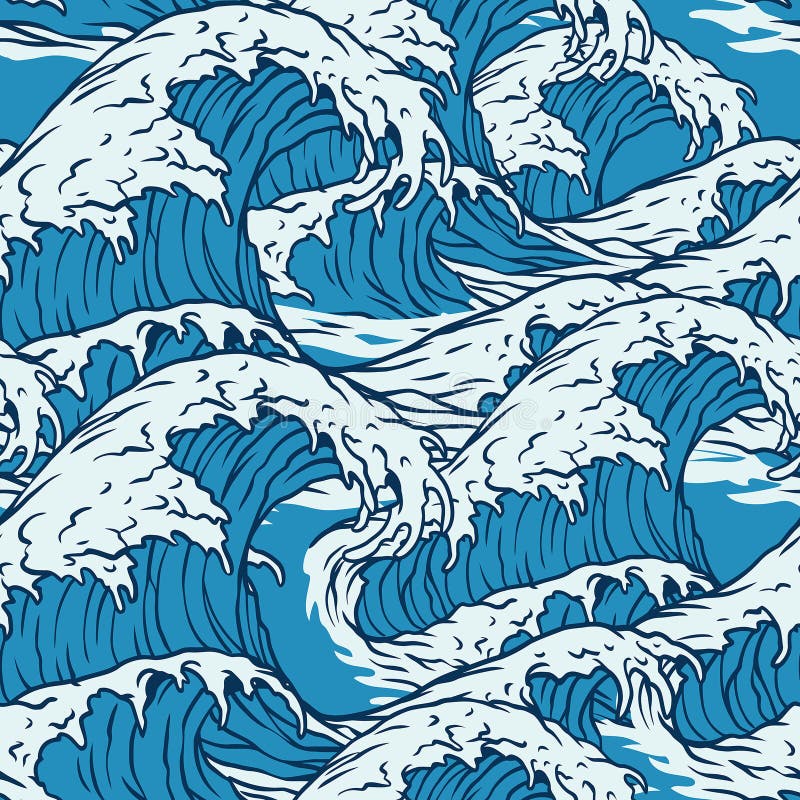 Japanese Sea Wave Seamless Pattern Stock Vector - Illustration of ...