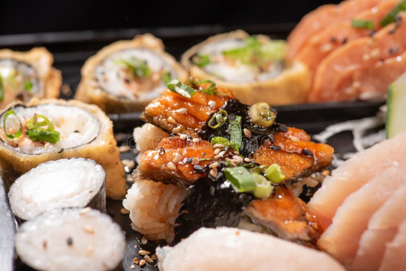 Japanese seafood sushi set stock photo. Image of delicious - 258058342