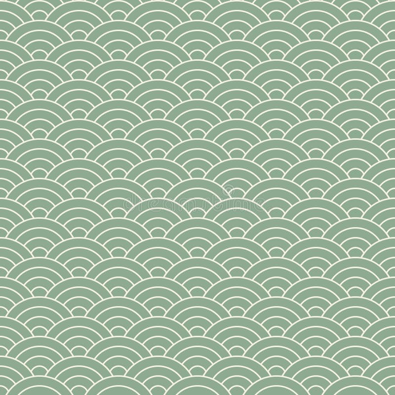 Japanese Seigaiha Wave Pattern Vector in Green. Seamless Ocean Waves ...