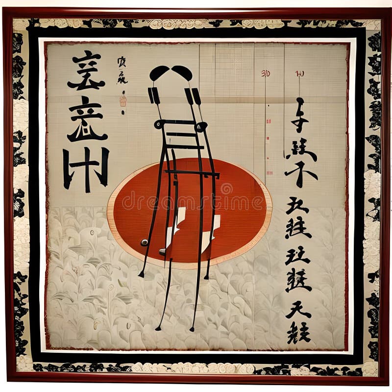Japanese Semi-e Style Temple Scroll Art Stock Illustration ...