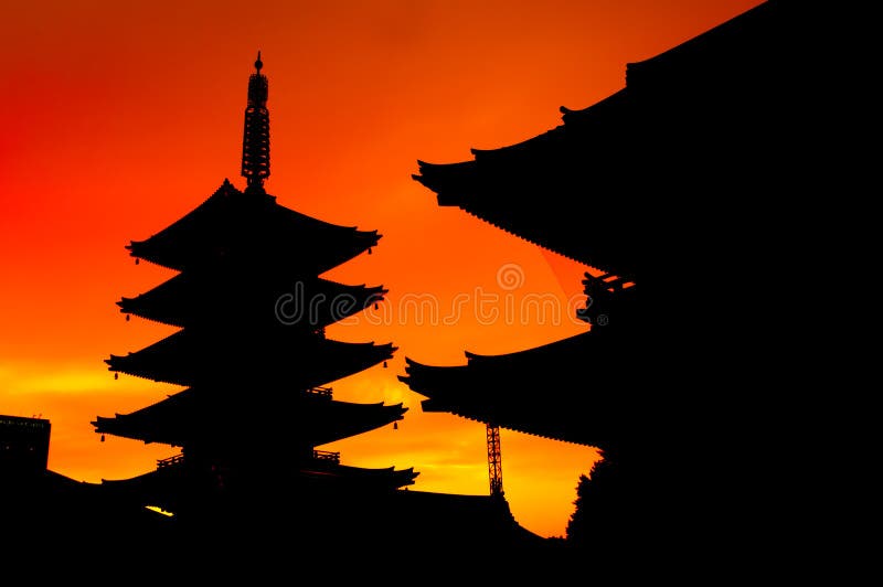 Japanese Senso-ji Temple Silhouette during Sunset Stock Photo - Image ...