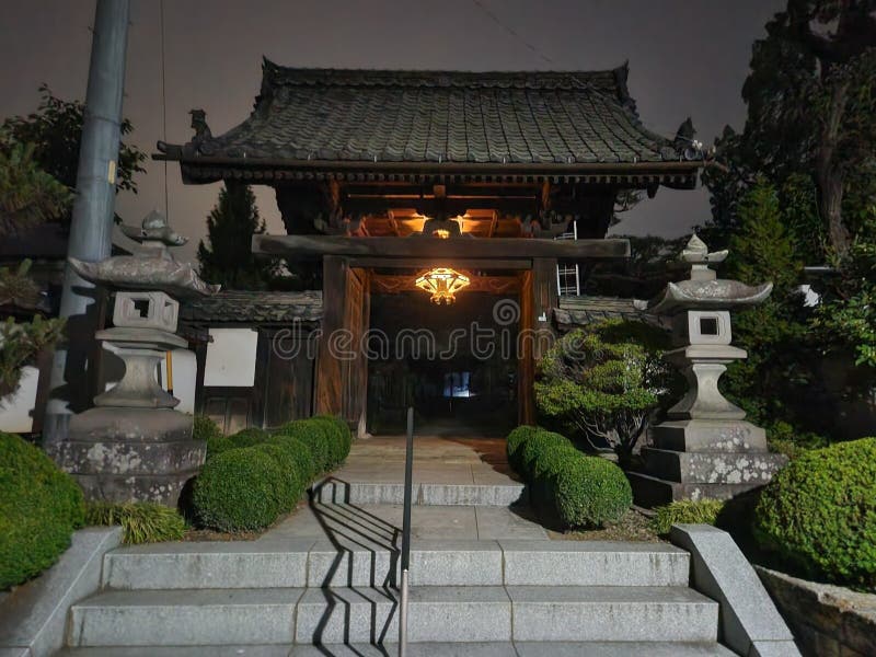Japanese Shrine Gate Night Time Stock Image - Image of time, japanese ...