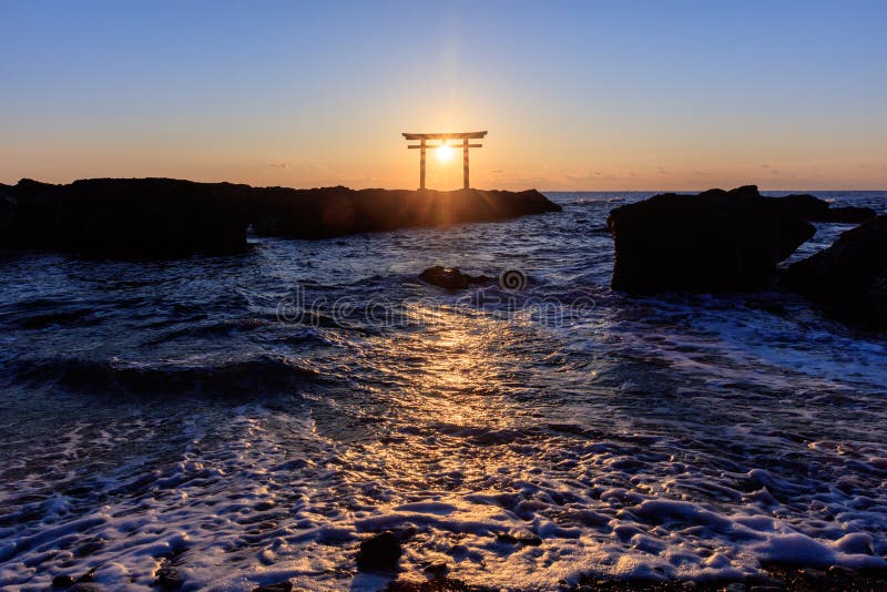 Japanese Shrine Gate in Sunrise Stock Image - Image of mount, nature ...