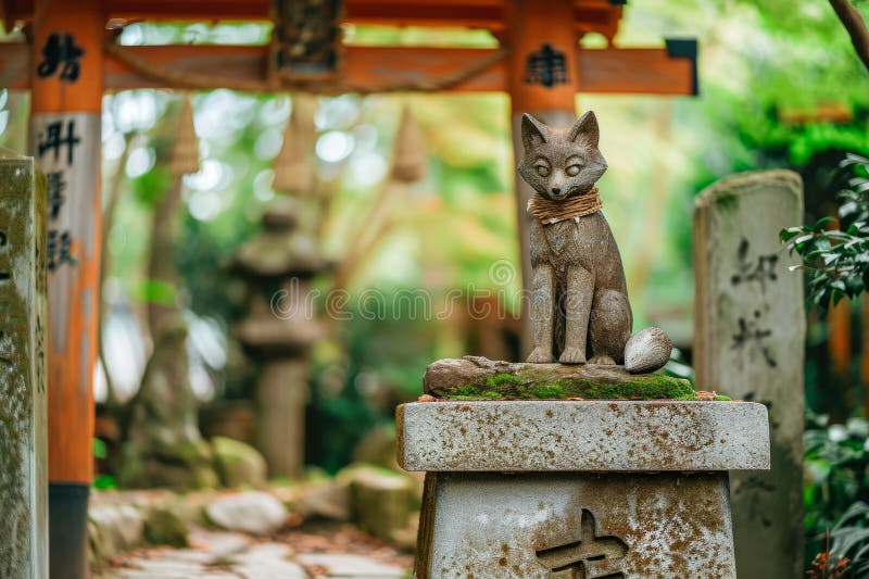 Japanese Shrine with a Torii Gate and a Fox Statue Stock Photo - Image ...