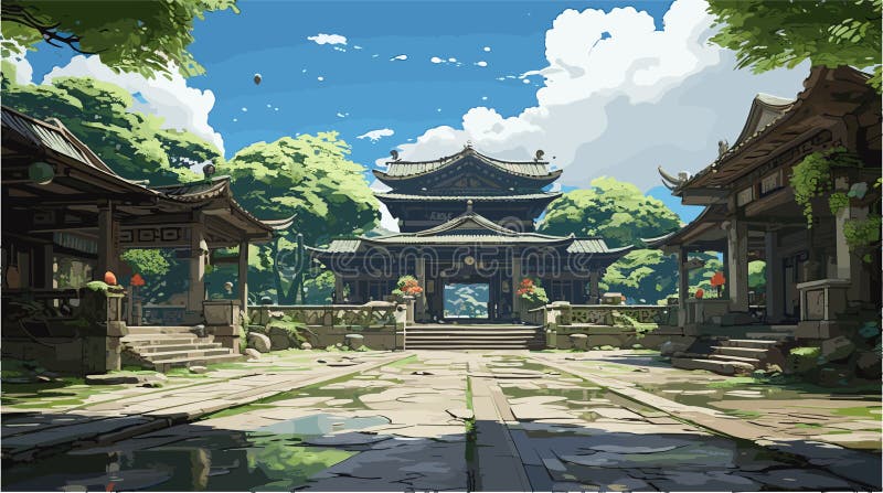 Japanese Shrine, Vector Art Stock Illustration - Illustration of plants ...