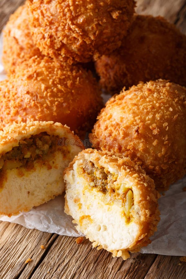 Japanese Sliced Bread with Curry Kare Pan Close-up. Vertical Stock ...