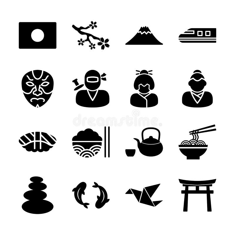 Japanese solid icons stock vector. Illustration of glyph - 158763483