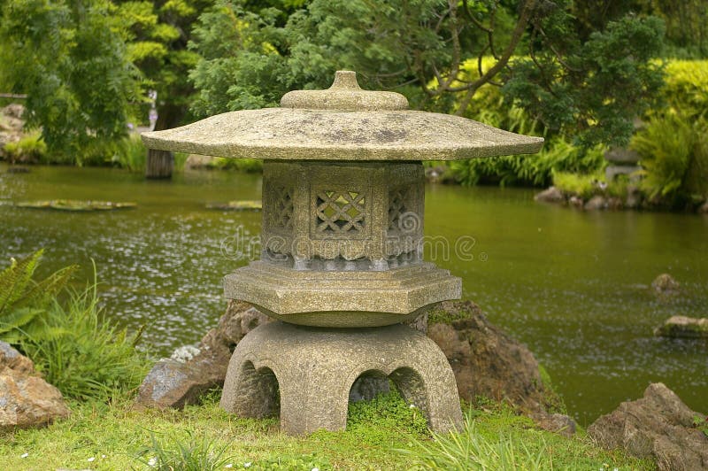 A Stone Lantern at a Japanese Garden in Kyoto, Japan Stock Photo ...