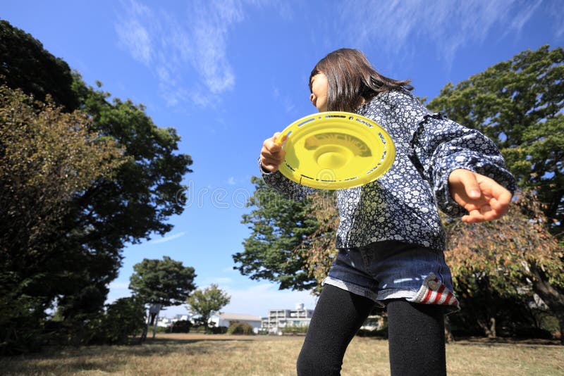 Japanese Student Girl Playing Flying Disc Stock Photo - Image of person ...