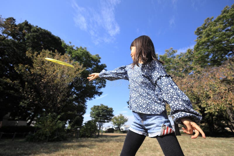 Japanese Student Girl Playing Flying Disc Stock Photo - Image of ...