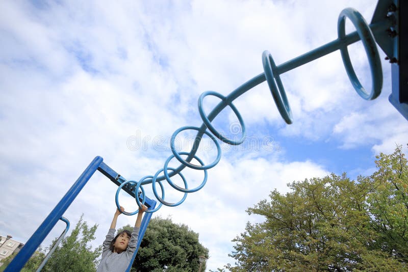 Japanese Student Girl Playing with a Monkey Bars Stock Photo - Image of ...