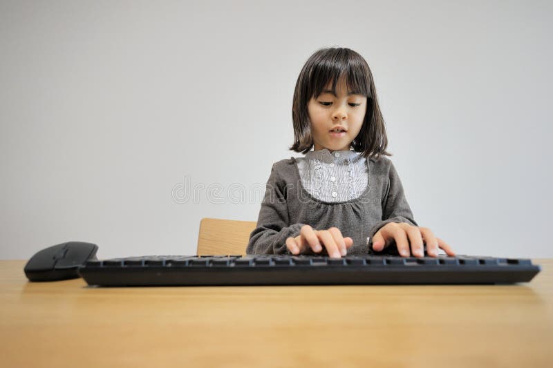 Japanese Student Girl Typing PC Keyboard Stock Photo - Image of ...