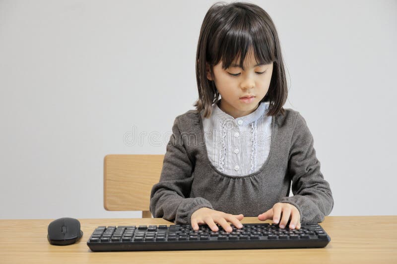 Japanese Student Girl Typing PC Keyboard Stock Image - Image of people ...