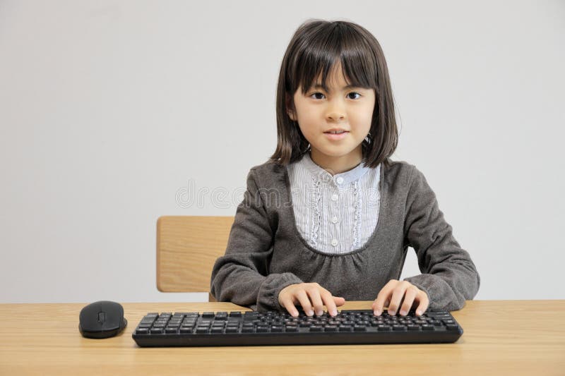 Japanese Student Girl Typing PC Keyboard Stock Image - Image of ...
