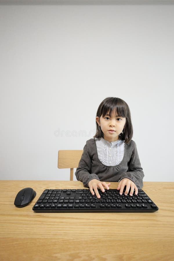Japanese Student Girl Typing PC Keyboard Stock Photo - Image of person ...