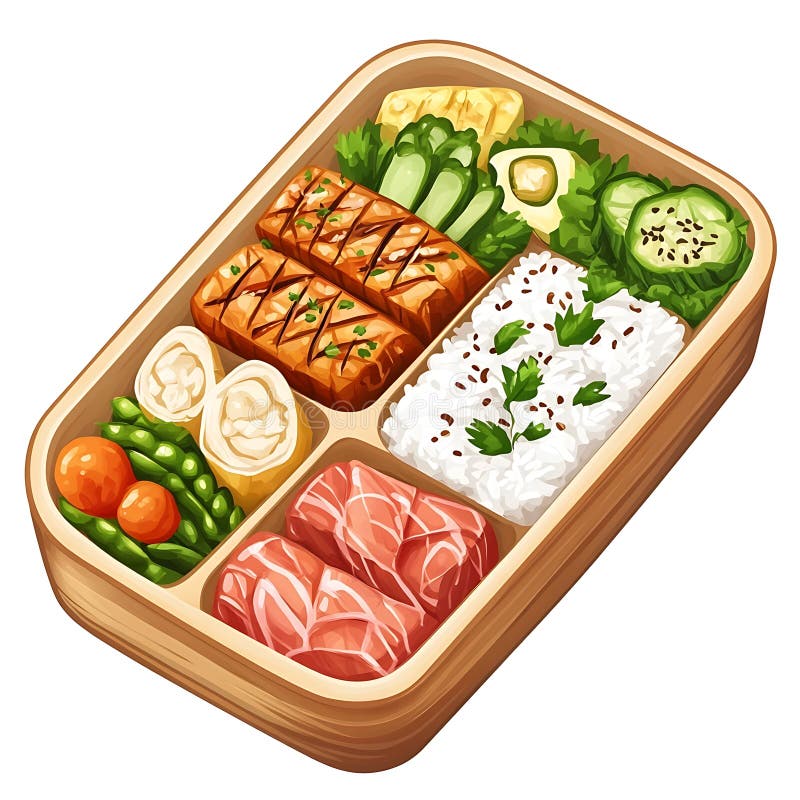 Japanese Style Bento Box with Grilled Fish Rice and Vegetables Stock ...