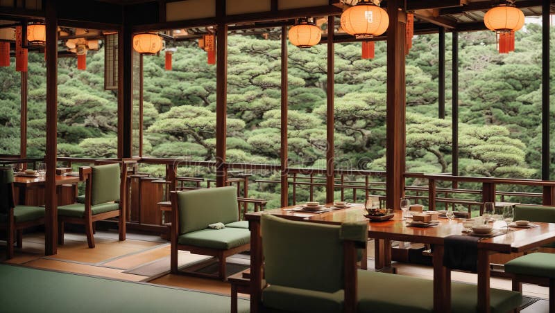 Japanese Style Cafe Interior Plants Restaurant Stock Photos - Free ...