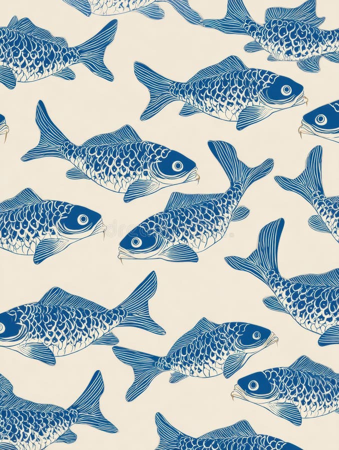 Japanese-style Fish Print Pattern on Light Background Features a Clean ...