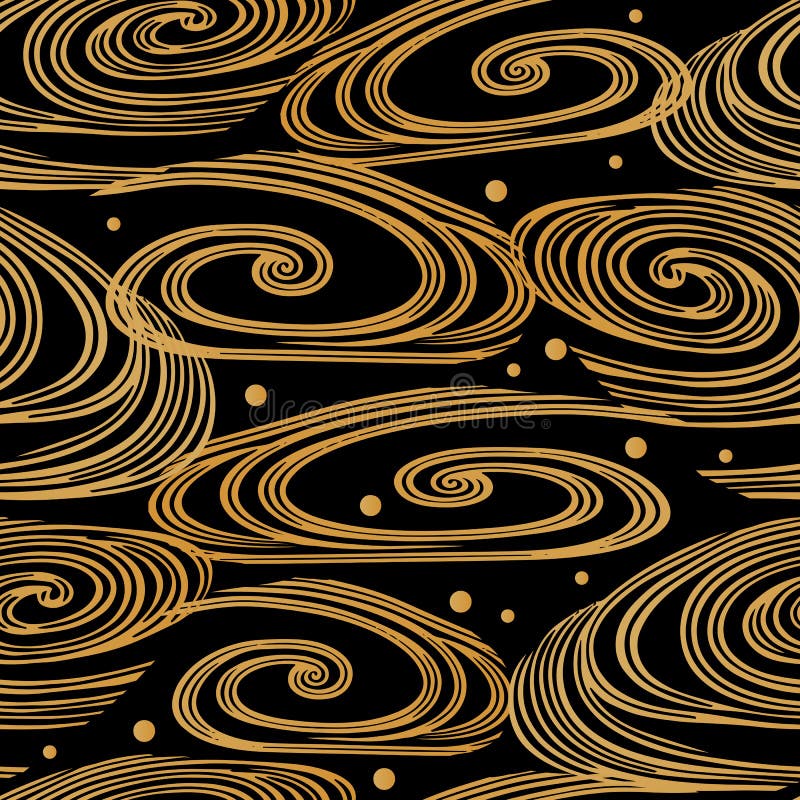 Japanese Style Golden Seamless Pattern Background Image Curve Wave ...