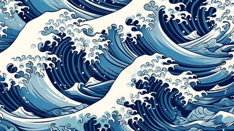 Japanese Style Illustration of Great Wave in Ocean AI Generated Stock ...