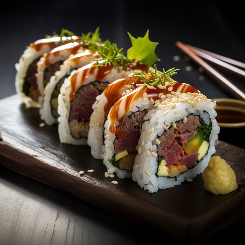 Japanese Style Maki Made from Thinly Sliced Beef 2 Stock Illustration ...