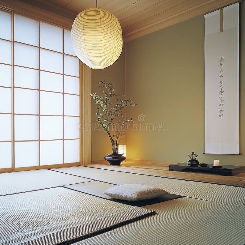 Japanese Style Room with Japanese Style Design. 3d Rendering Stock ...
