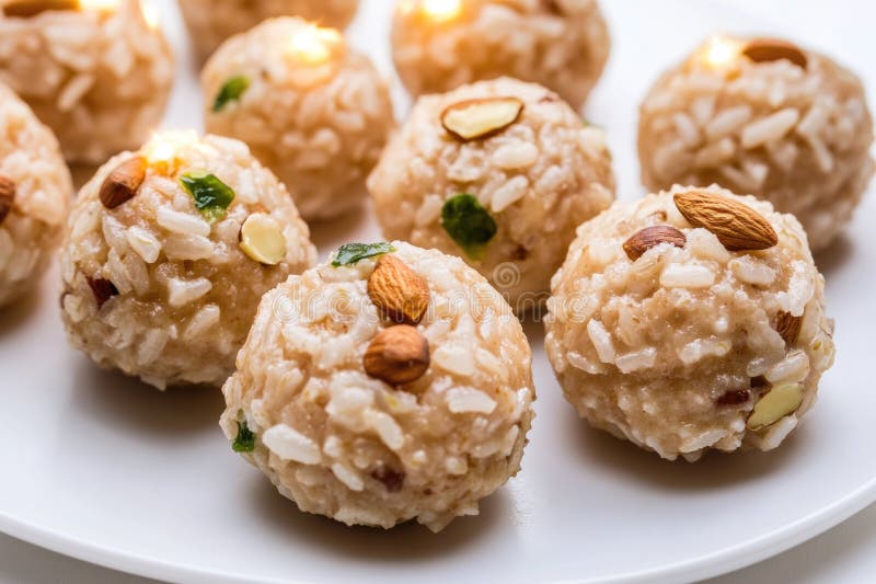 Japanese-style Snack Featuring Rice Balls Covered in Nuts Stock Photo ...