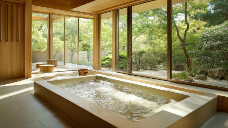 Japanese Style Spa Bath with Natural Light Stock Illustration ...
