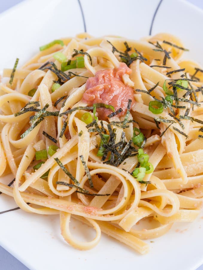 Japanese Style Spicy Cod Roe Spaghetti Stock Photo - Image of nori ...