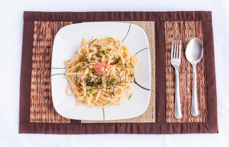 Japanese Style Spicy Cod Roe Spaghetti Stock Photo - Image of nori ...