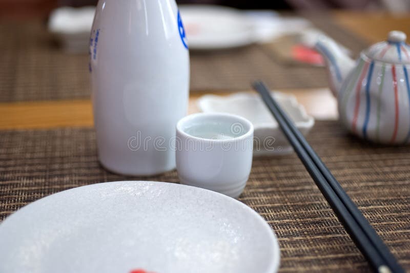 Japanese Style Table Set and Sake Stock Photo - Image of liquor, style ...