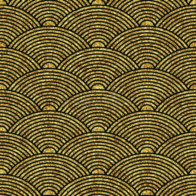 Japanese Style Wave Background with Gold Glitter Design Stock Vector ...