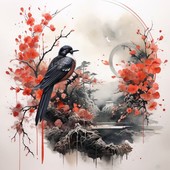 Japanese Sumi-E Essence Hand-Crafted Magic Stock Illustration ...