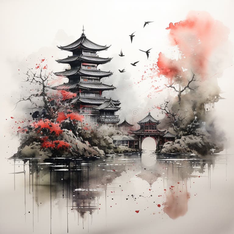 Japanese Sumi-E Essence Hand-Crafted Magic Stock Illustration ...