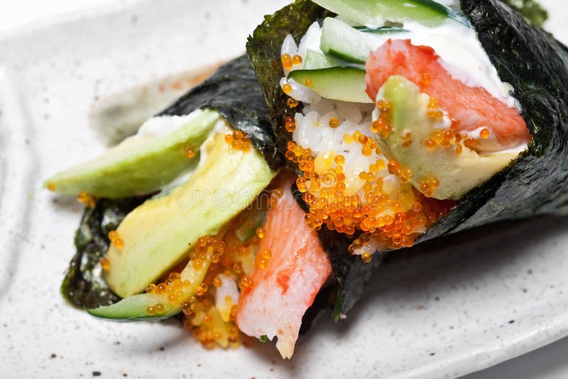 Japanese Surimi Crab Stick and Avocado Temaki Stock Photo - Image of ...