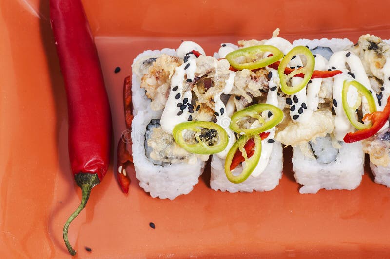 Japanese sush stock image. Image of flowers, vasaby, dish - 26030217