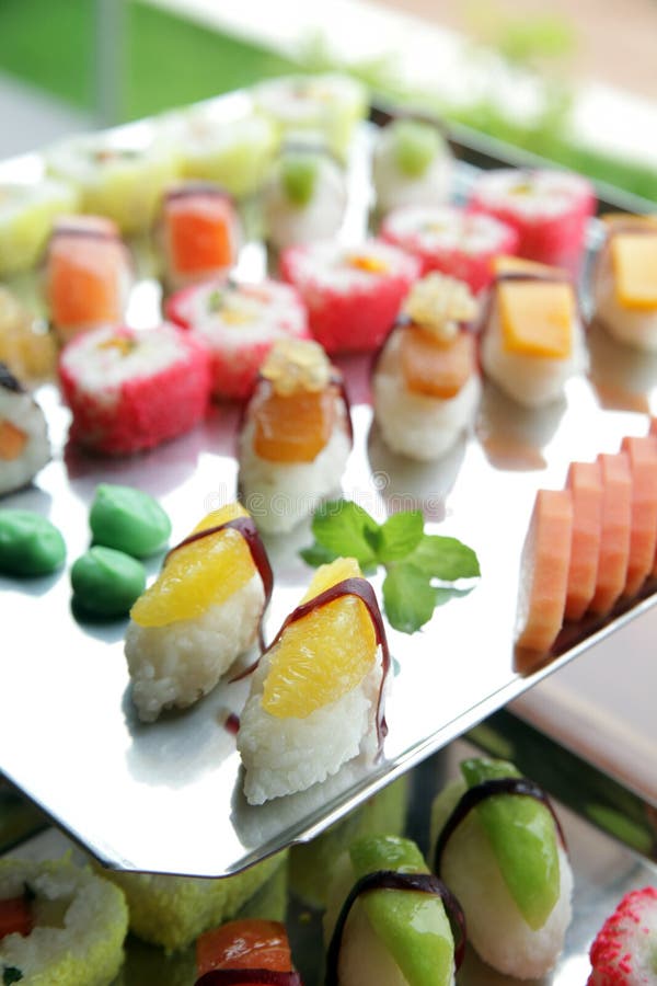 Japanese sushi at buffet stock photo. Image of photograph - 17574680