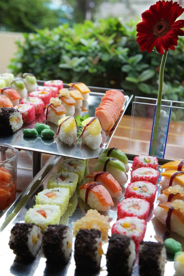 Japanese sushi at buffet stock photo. Image of restaurant - 17574738