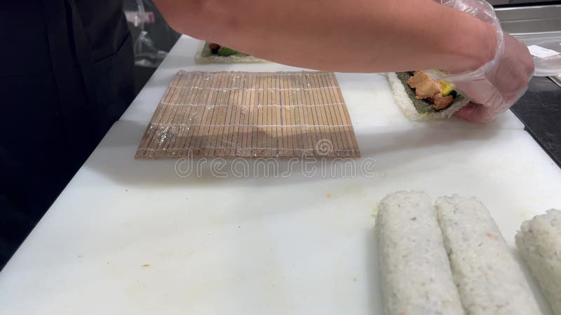 Japanese Sushi Chef Prepare Sushi on Kitchen Counter Top Stock Video ...