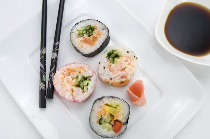Japanese Sushi with Chopsticks and Soy Sauce Stock Photo - Image of ...